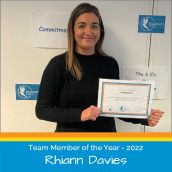 Congratulations Rhiann Davies - Team member of the year - 2022
